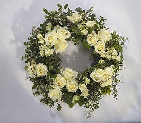 In Loving Memory: White Funeral Wreath – Lorna Davies Florist